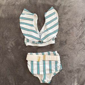 Source Unknown | Swim | Vintage V Neck Ruffle Belt High Waisted Bikini ...